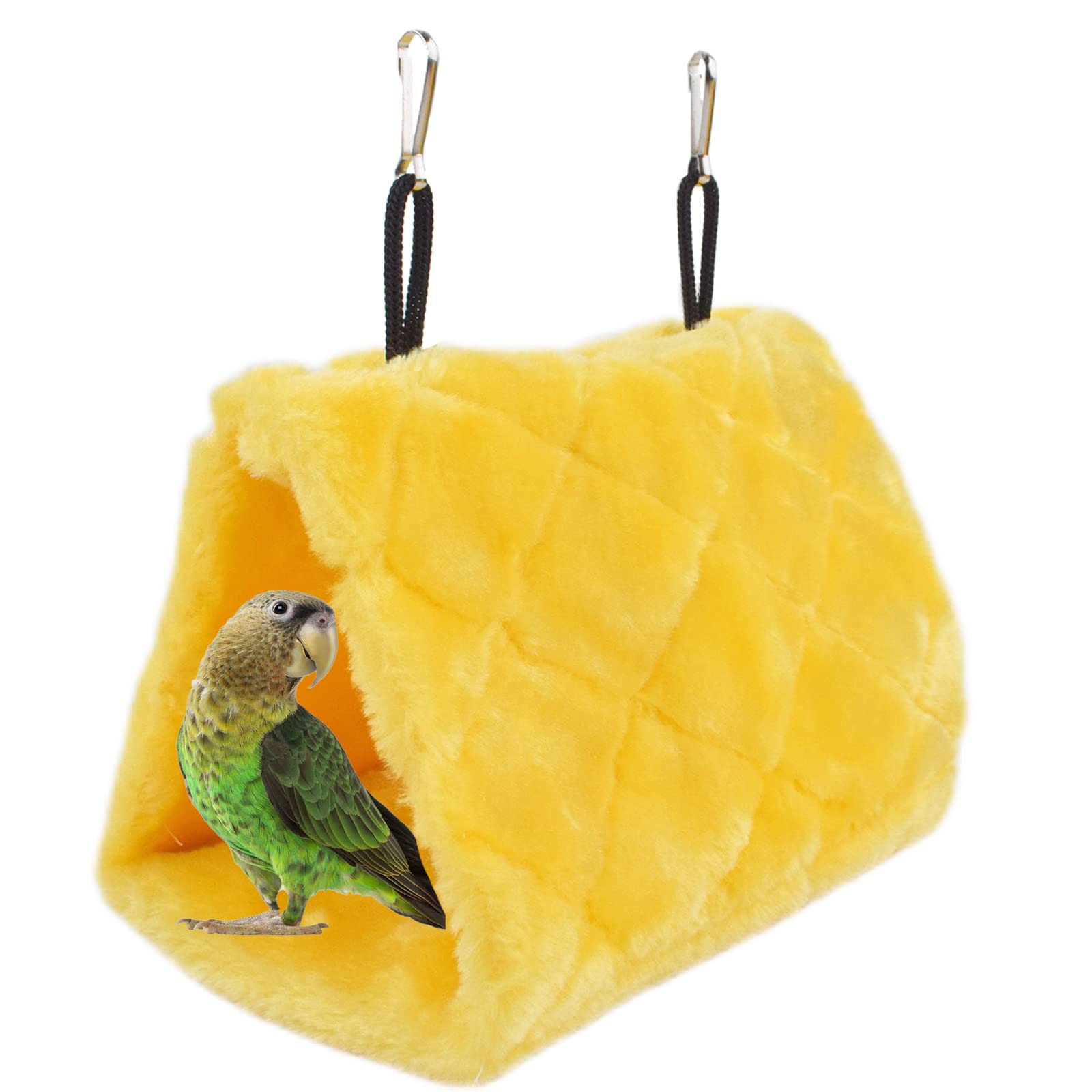 Cdycam Pet Bird Nest Hammock Hanging Cave Cage Plush Snuggle Happy Hut Tent Bed, Yellow (Medium (9"x 5.31"x 6.3"))