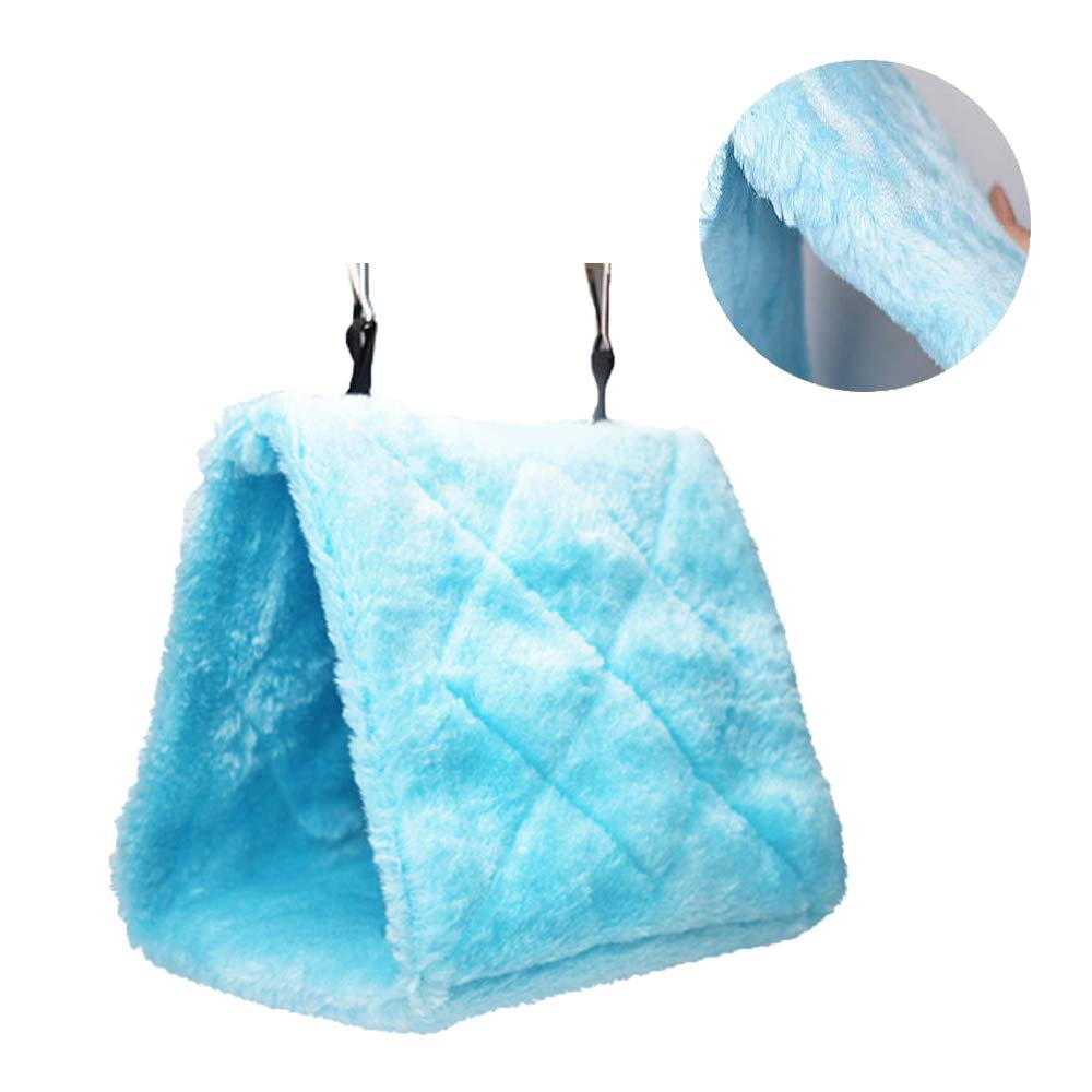Cdycam Pet Bird Nest Hammock Hanging Cave Cage Plush Snuggle Happy Hut Tent Bed (Small, Blue)