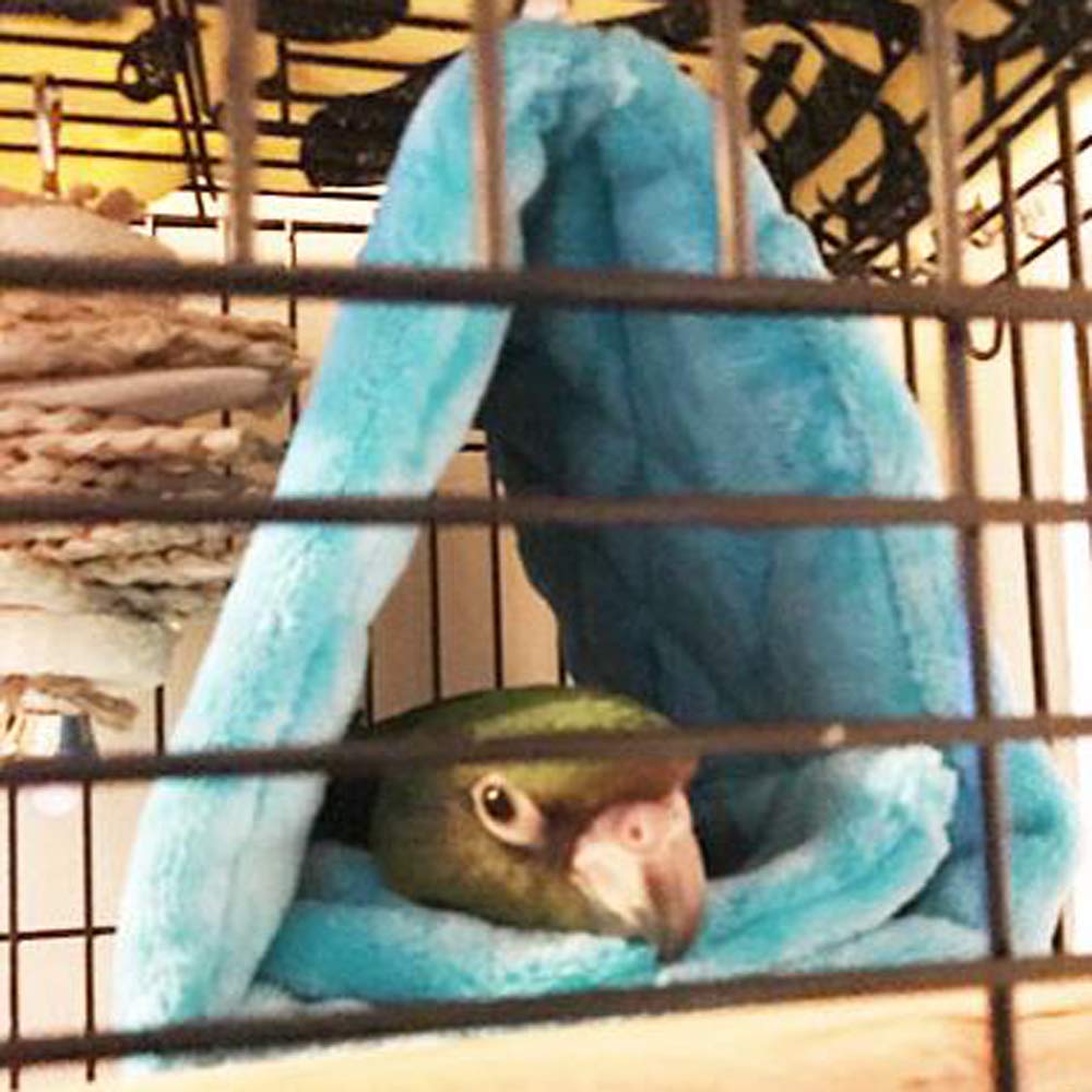 Cdycam Pet Bird Nest Hammock Hanging Cave Cage Plush Snuggle Happy Hut Tent Bed (Small, Blue)