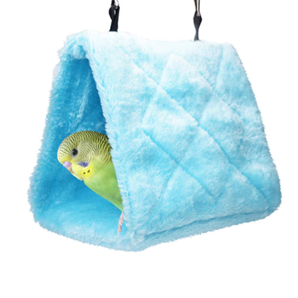 Cdycam Pet Bird Nest Hammock Hanging Cave Cage Plush Snuggle Happy Hut Tent Bed (Small, Blue)