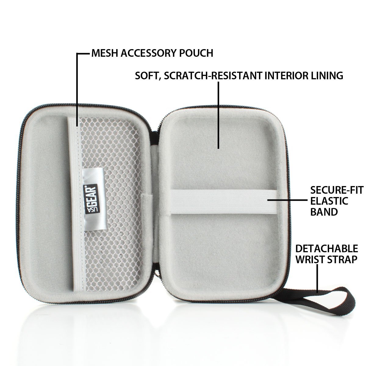 USA Gear Hard Shell Compact Camera Case for Canon PowerShot ELPH 350 HS, SX610 HS, ELPH 170 is, ELPH 190 is and More with Weather Resistant Design, Removable Wrist Strap, Netted Accessories Pouch