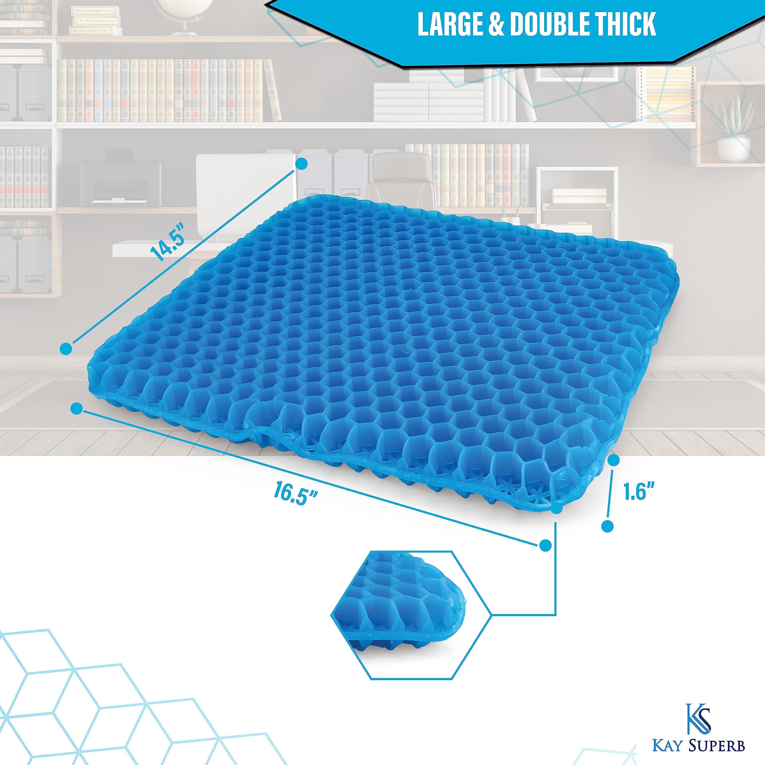 Kays Gel Seat Cushion, Seat Pad, Seat Pillow, Wheelchair pad and Long Sitting Cushion, Breathable and Cooling Cushion