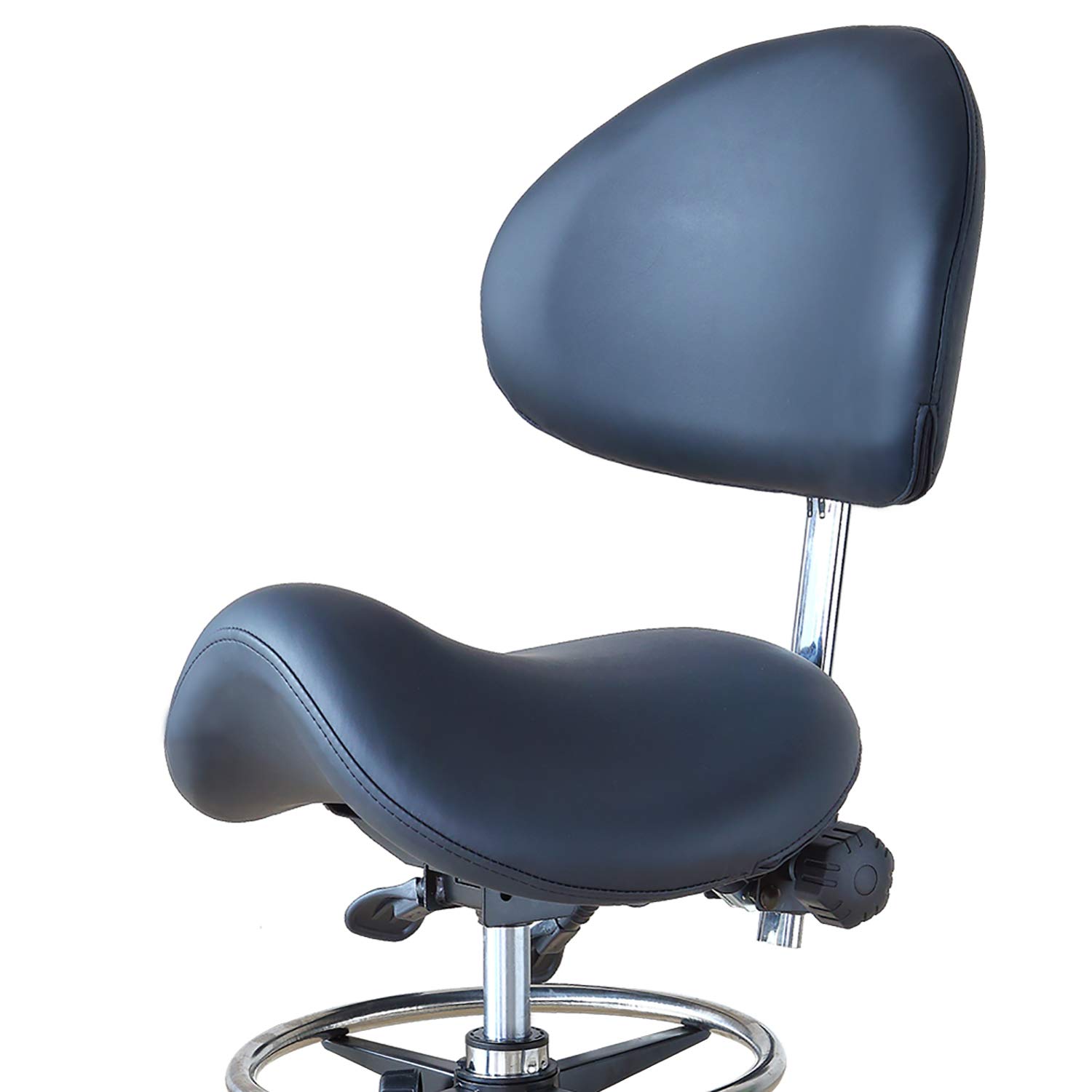 FOHGFNT Saddle Stool Rolling Chair with Back Support Ergonomic Seat Hydraulic Adjustable with Footrest for Home Office Dental Salon Shop Use, Black…