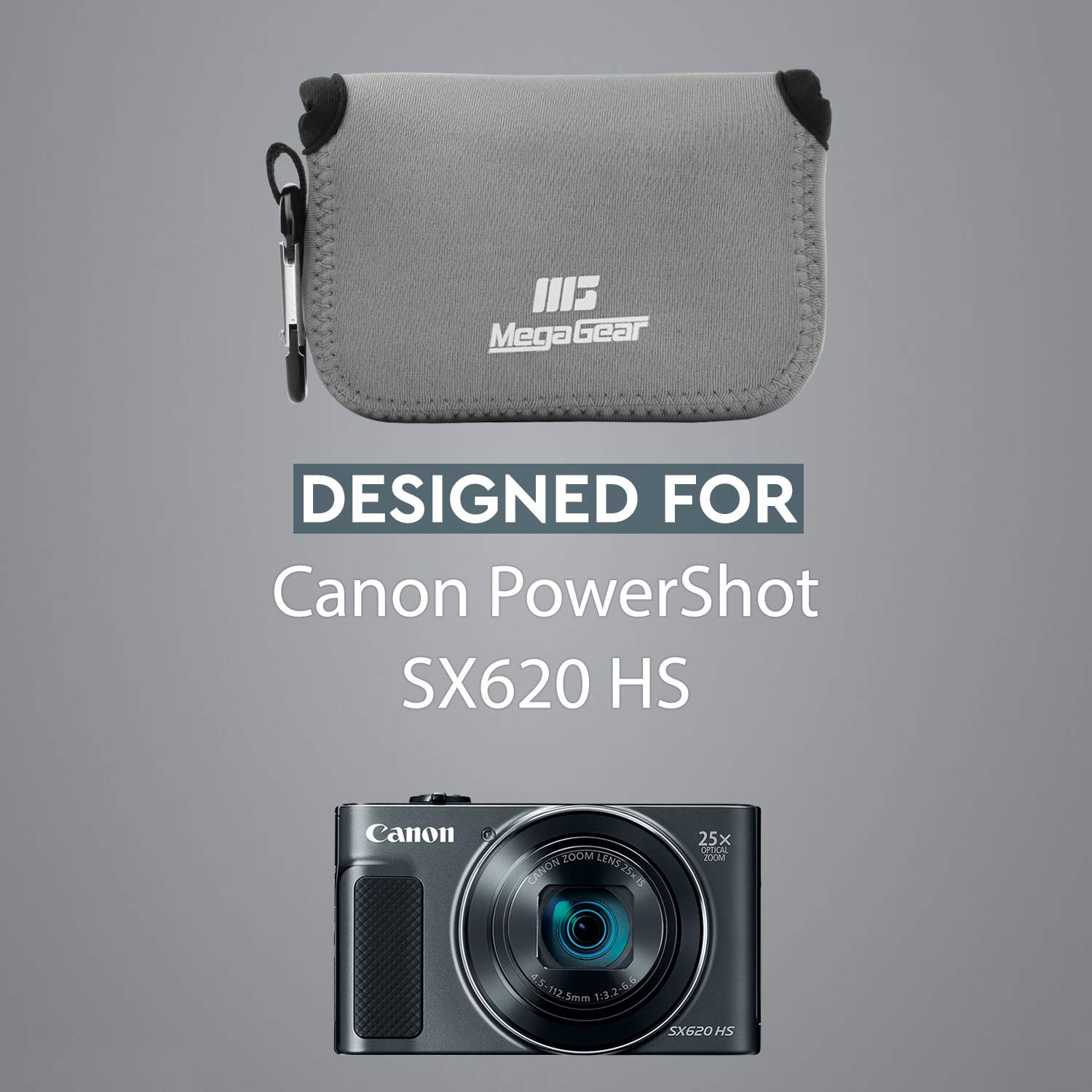 Mega Gear Canon PowerShot SX620 HS Ultra Light Neoprene Camera Case, with Carabiner - Gray - MG815