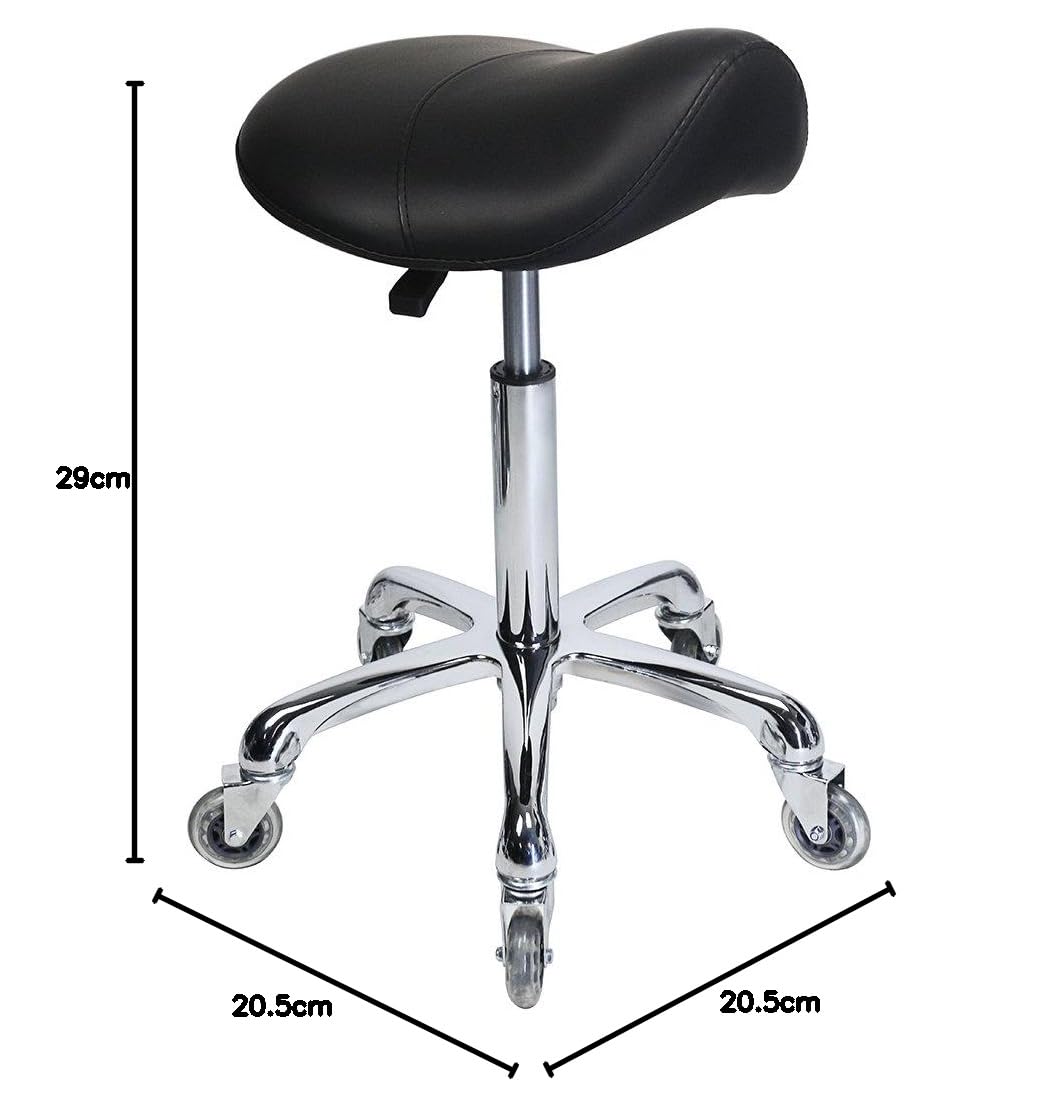 Saddle Stool Rolling Ergonomic Swivel Chair for Dental Office Massage Clinic Spa Salon,Adjustable Hydraulic Stool with Wheels (Without Backrest, Black)