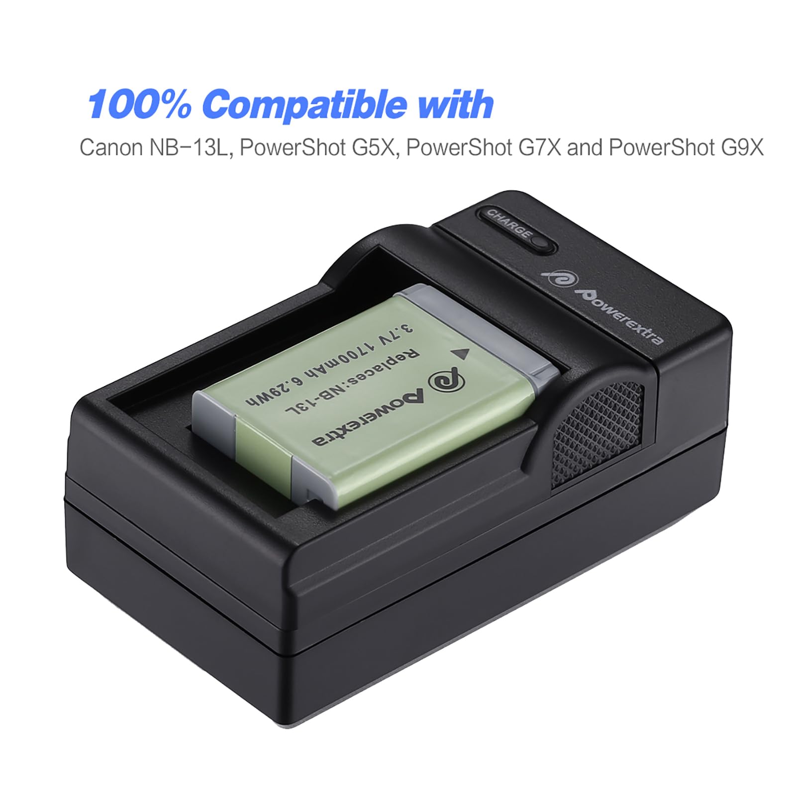 Powerextra 2 Pack NB-13L Battery and Travel Charger Compatible with Canon PowerShot G5 X G7 X G7 X Mark II G9 X G9 X Mark II SX620 HS SX720 HS SX730 HS Digital Camera