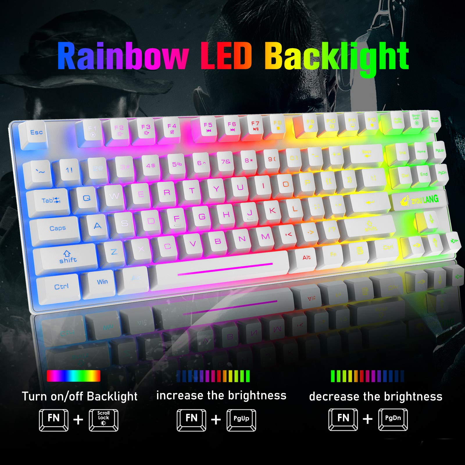 LexonElec Wireless RGB Backlit Gaming Keyboard Mouse Combo,Rechargeable 3800mAh Battery, 87-Key Mechanical Feel Keyboard, Quiet Mouse and Mouse Pad for Gamers and Office Typists(White)