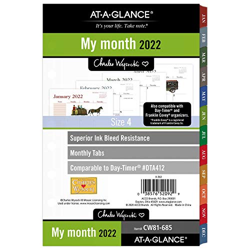2022 Monthly Planner Refill by AT-A-GLANCE, 5-1/2" x 8-1/2", Desk Size, Loose-Leaf, Charles Wysocki (CW81-685)