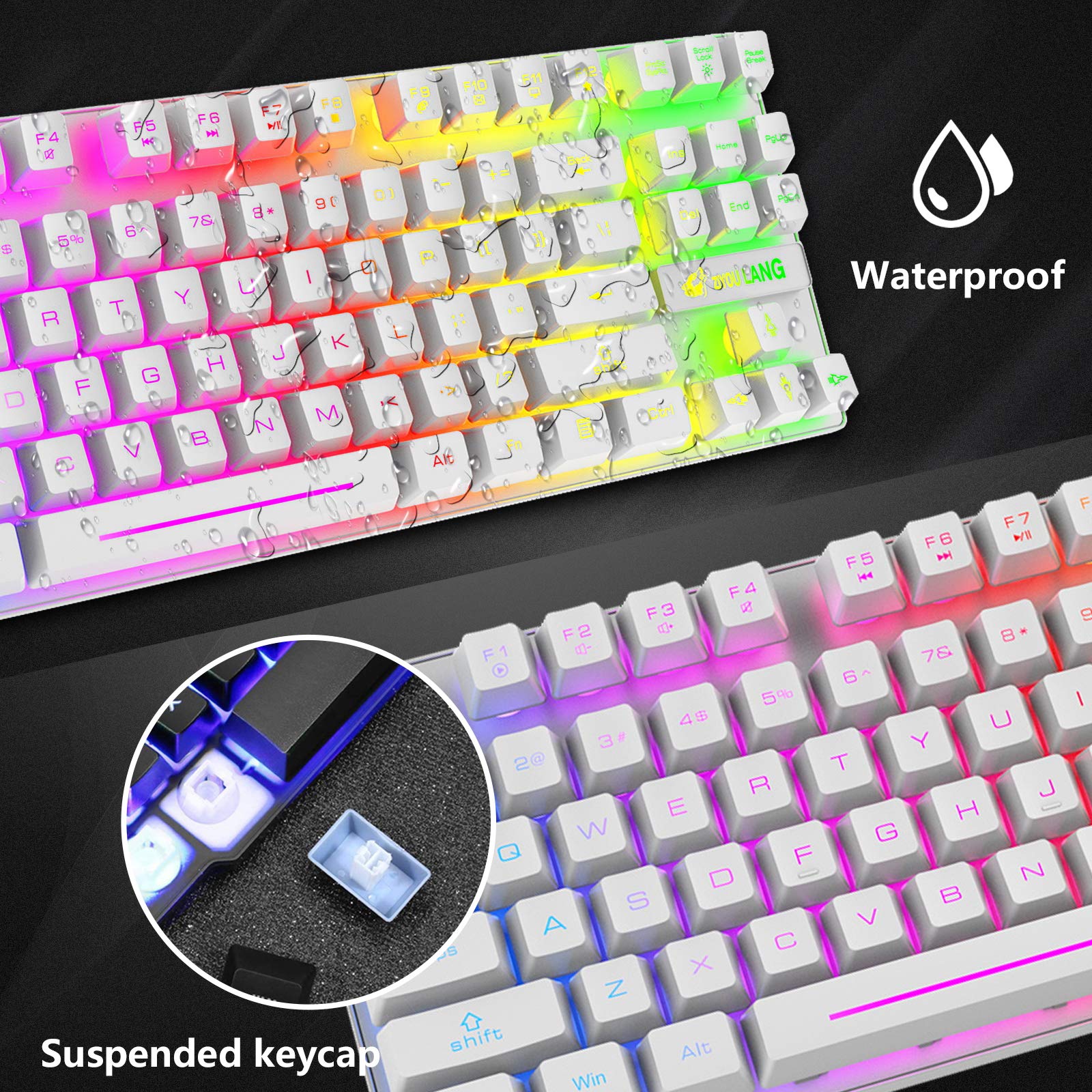 LexonElec Wireless RGB Backlit Gaming Keyboard Mouse Combo,Rechargeable 3800mAh Battery, 87-Key Mechanical Feel Keyboard, Quiet Mouse and Mouse Pad for Gamers and Office Typists(White)