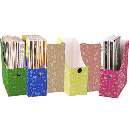 Evelots Set of 6 Magazine File Holder-Organizer-Full 4 Inch Wide-Floral-With Label
