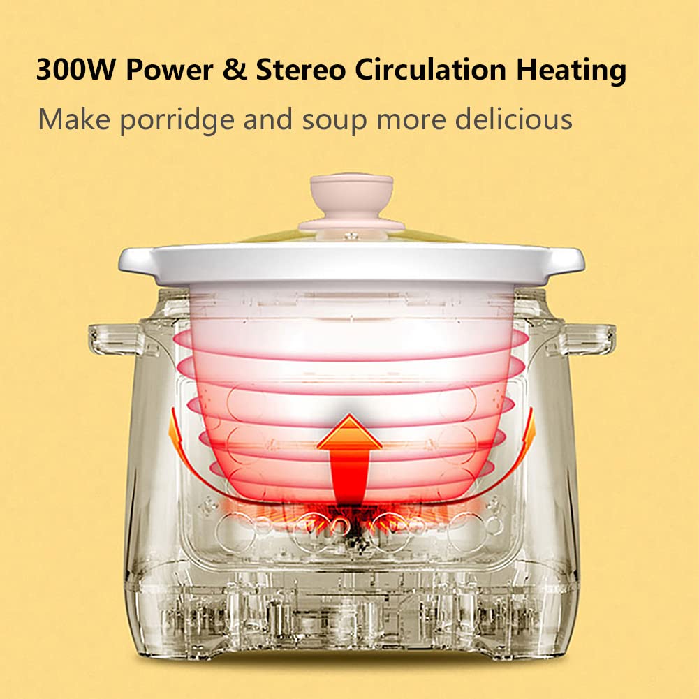 TIANJI Electric Stew Pot for Baby, Ceramic Slow Cooker for Congee & Soup with Growth Stage, 1.3L, Pink