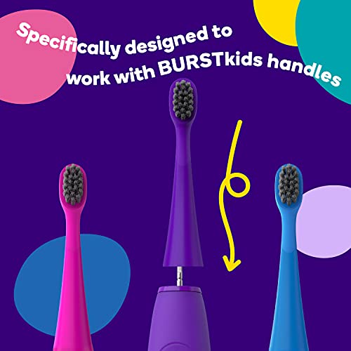 BURSTkids Electric Toothbrush Replacement Heads - Charcoal-Infused, Soft Bristles for Deep Clean, Stain Removal, Healthy Smile and Fresh Breath, 3PK, Pink