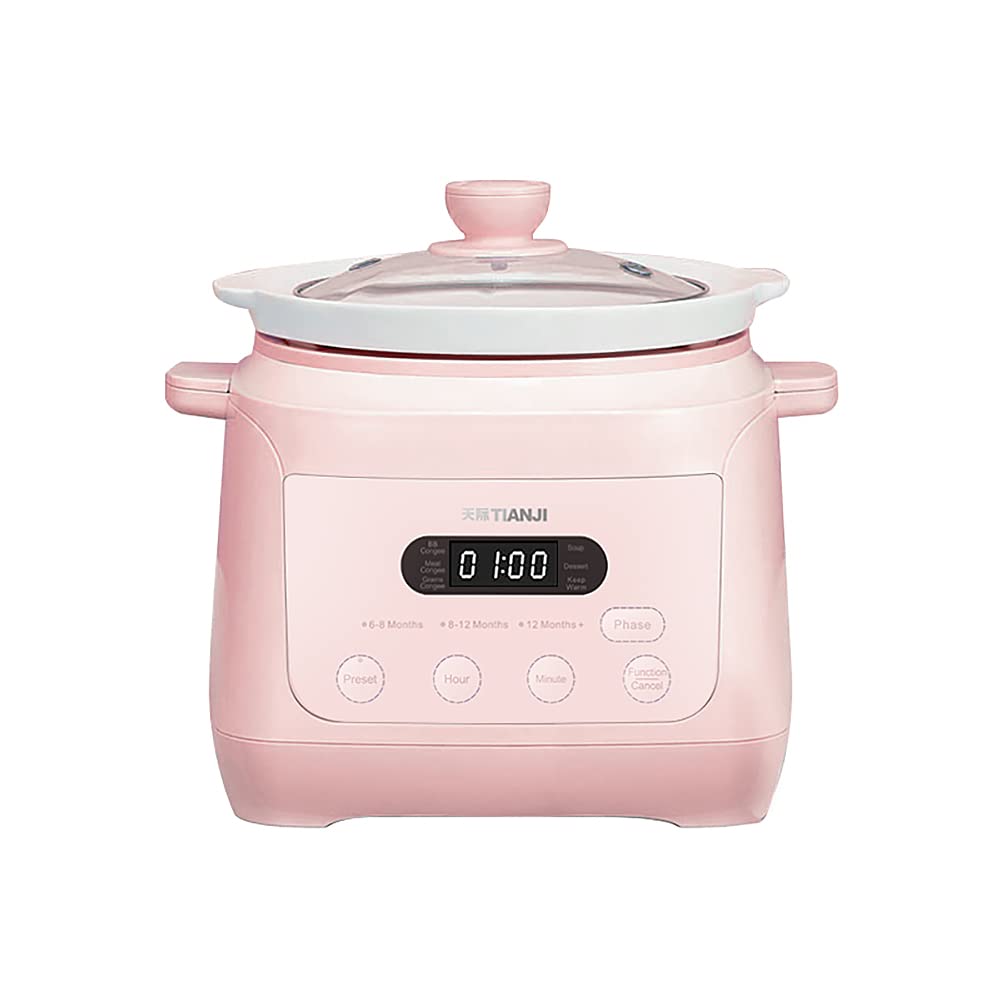 TIANJI Electric Stew Pot for Baby, Ceramic Slow Cooker for Congee & Soup with Growth Stage, 1.3L, Pink