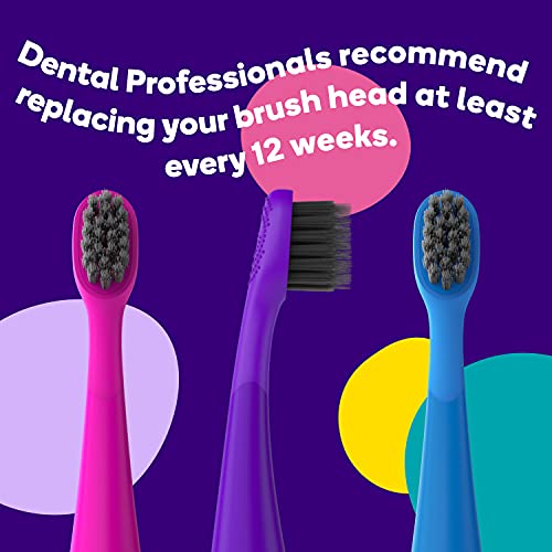 BURSTkids Electric Toothbrush Replacement Heads - Charcoal-Infused, Soft Bristles for Deep Clean, Stain Removal, Healthy Smile and Fresh Breath, 3PK, Pink