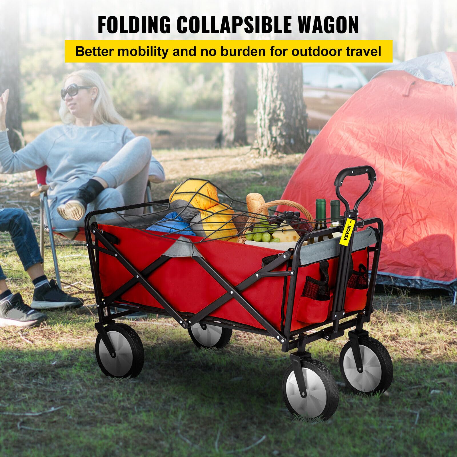 Folding Wagon Cart Heavy Duty Utility Collapsible 176 lb Garden Cart Large Storage Space Adjustable Handle Flexible All-Terrain Movement