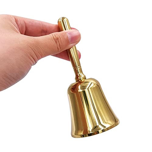 Hourwof Super Loud Hand Call Bell,Solid Brass Dinner Bell Service Bell Pet Training Bell Jingle Bell,Gold