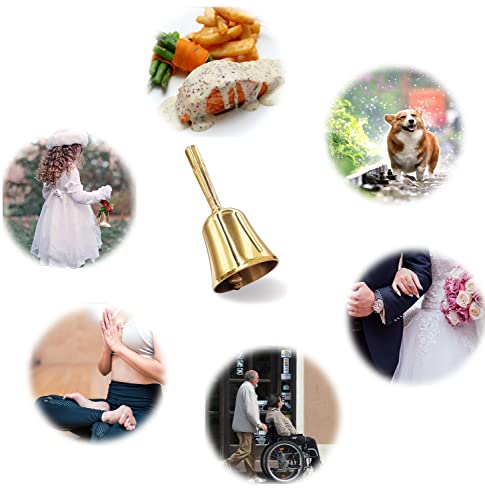 Hourwof Super Loud Hand Call Bell,Solid Brass Dinner Bell Service Bell Pet Training Bell Jingle Bell,Gold
