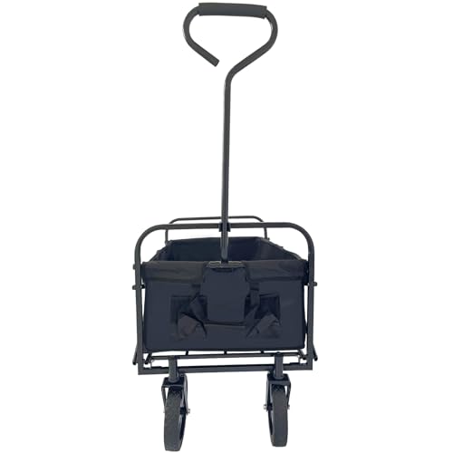 EastVita 32 Inch Collapsible Beach Wagon with Detachable Sunshade Weatherproof Large Storage Space Utility Cart for Outdoor Adventures Antique Black