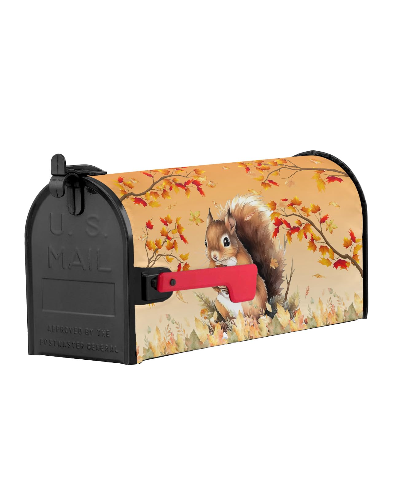 Fall Squirrels Magnetic Mailbox Covers Standard Size 18x21 Inch, Maple Leaves Autumn Mailbox Wraps Mailbox Post Cover Seasonal Fall Thanksgiving Holiday Mailbox Decor for Outside Garden Yard