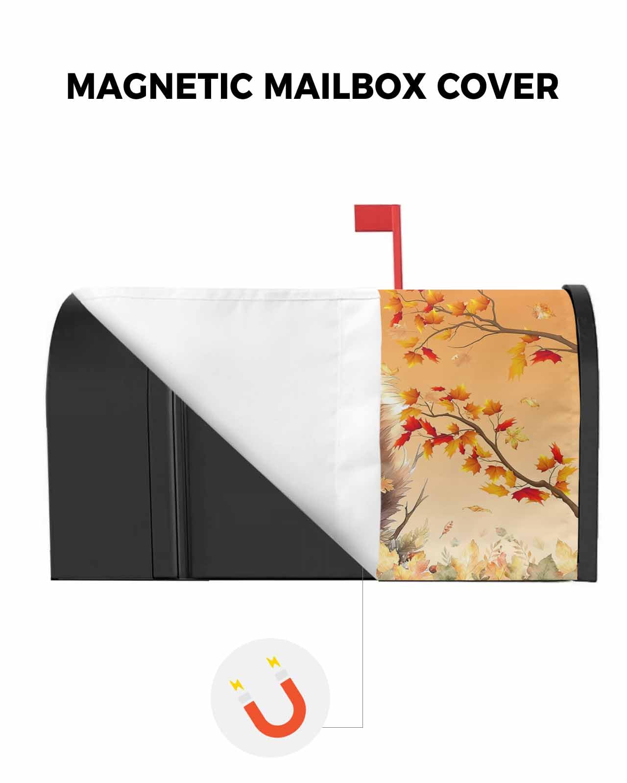 Fall Squirrels Magnetic Mailbox Covers Standard Size 18x21 Inch, Maple Leaves Autumn Mailbox Wraps Mailbox Post Cover Seasonal Fall Thanksgiving Holiday Mailbox Decor for Outside Garden Yard