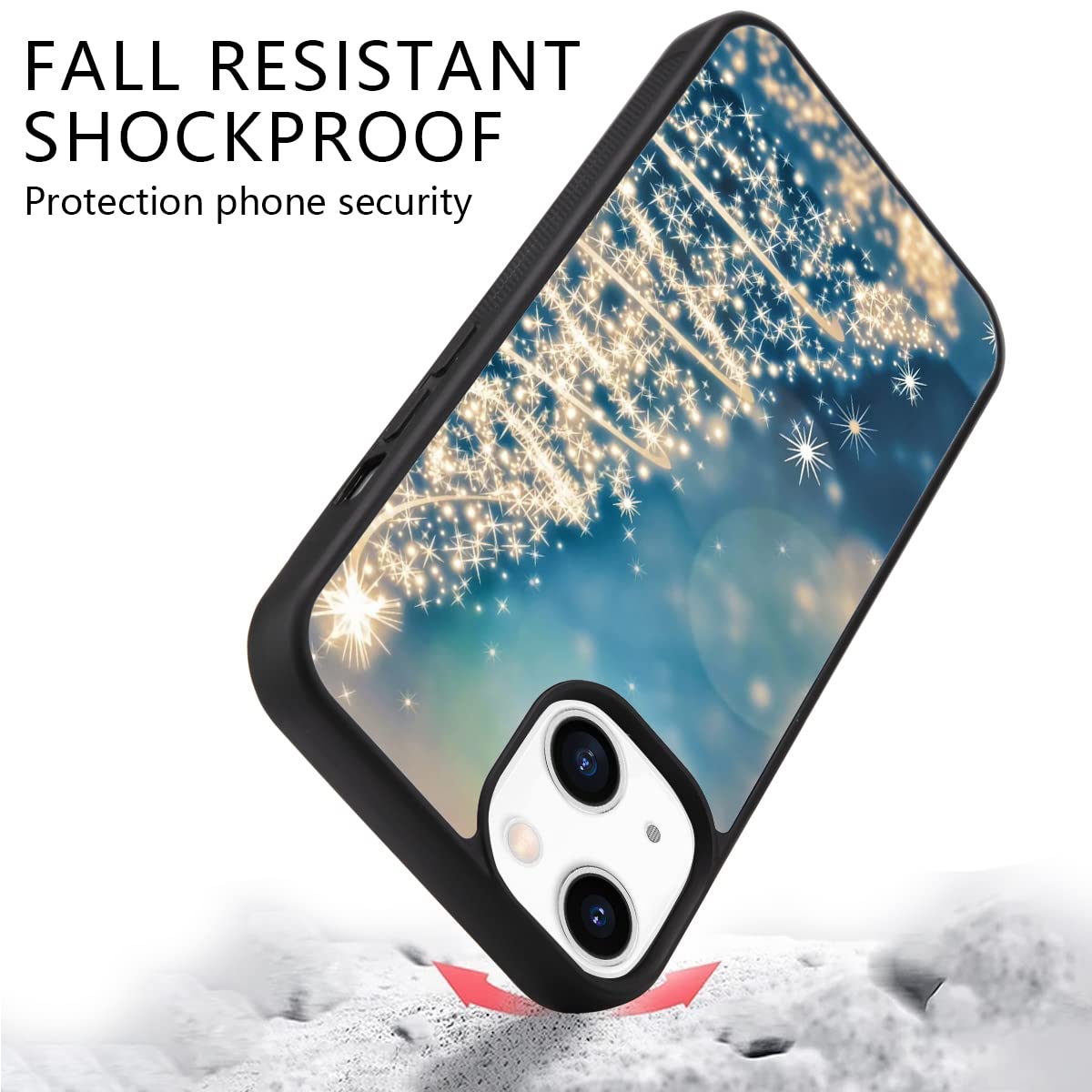 JOYLAND Christmas New Year Phone Case for iPhone 14 Pro,Christmas Tree Girly Protective Case Black Soft Silicone&Aluminum Hard Back Scratch Resistant Shockproof Cover for iPhone 14 Pro