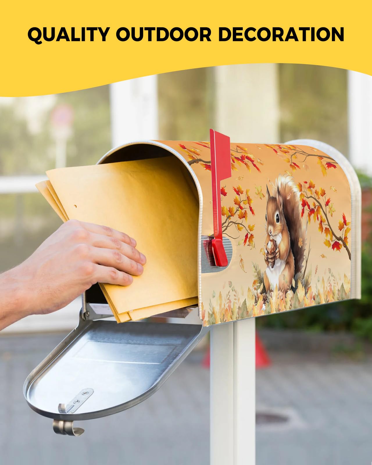 Fall Squirrels Magnetic Mailbox Covers Standard Size 18x21 Inch, Maple Leaves Autumn Mailbox Wraps Mailbox Post Cover Seasonal Fall Thanksgiving Holiday Mailbox Decor for Outside Garden Yard