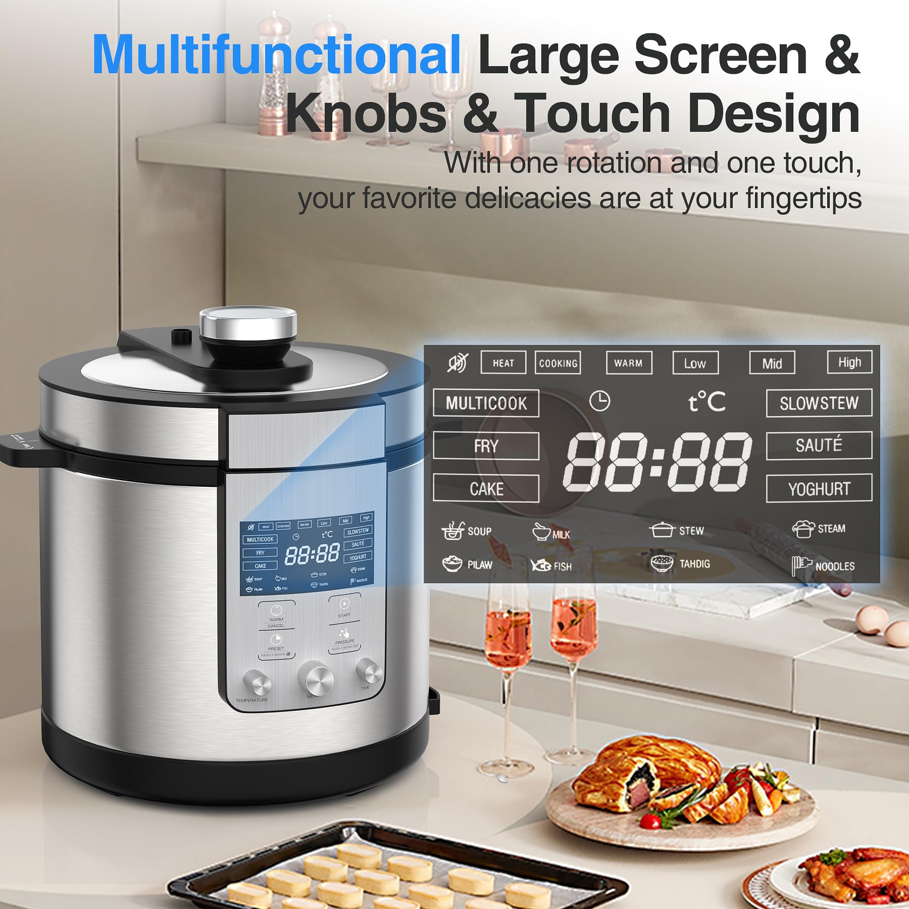 VBGK Electric Pressure Cooker 14-in-1,6.3Qt Pressure Cooker,Slow Cooker,Rice Cooker,Steamer,Yogurt Maker,Bake,Stock Pot,Steamer,Warmer & Sterilizer,Delay Timer,Automatic Pressure Release