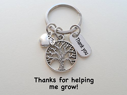 Small Tree Keychain Appreciation Gift, Thank You Charm with Apple Charm Keychain - Thanks for Helping Me Grow (Set of 10)