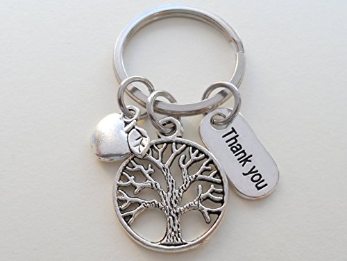 Small Tree Keychain Appreciation Gift, Thank You Charm with Apple Charm Keychain - Thanks for Helping Me Grow (Set of 10)