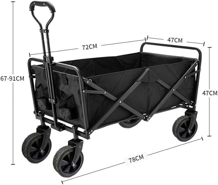 MeRcri Collapsible, Wagon Compras Convenient Collapsible Outdoor Utility Wagon - Heavy Duty, Adjustable Handle, Drink Holders - Portable Camping Trolley with Storage Bag