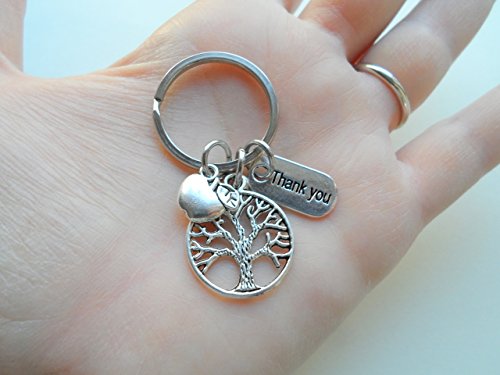 Small Tree Keychain Appreciation Gift, Thank You Charm with Apple Charm Keychain - Thanks for Helping Me Grow (Set of 10)