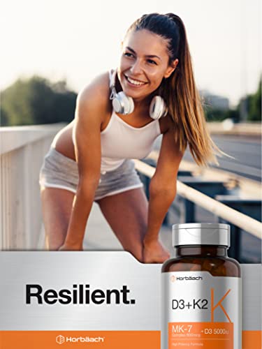 Vitamin K2 MK7 with D3 | 180 Capsules | 800 mcg Complex Plus MK4 | 5000 IU of D3 | Non-GMO, Gluten Free | Vitamin Supplement by Horbaach