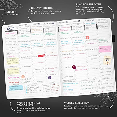 Legend Planner PRO Hourly Schedule Edition - Undated Deluxe Weekly & Daily Organizer with Time Slots. Time Management Appointment Book Journal for Work & Personal Life, A4 Size Hardcover - Black