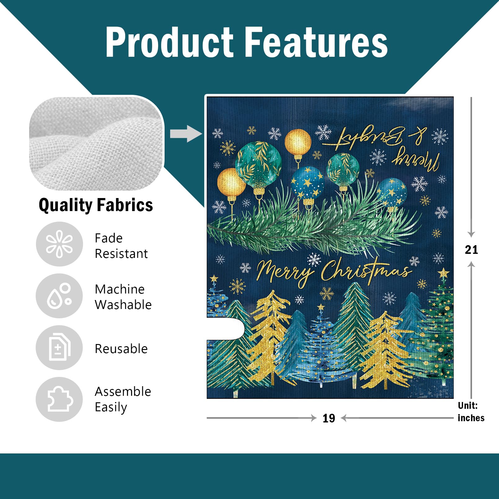FBCOO Merry Christmas Tree Mailbox Cover Magnetic Standard Size 21"x19", Xmas Glitter Navy Blue Decorative Post Letter Box Decor, Snowflake Winter Holiday Garden Yard Outdoor Decoration