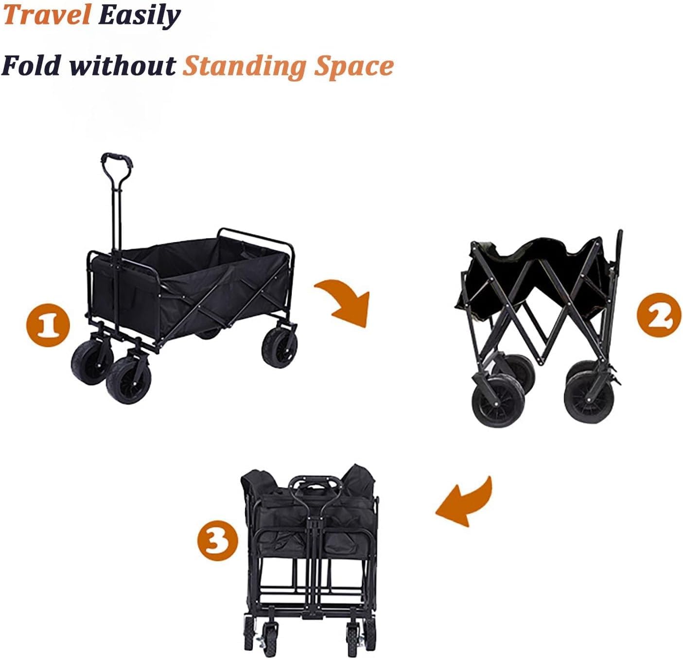 MeRcri Collapsible, Wagon Compras Convenient Collapsible Outdoor Utility Wagon - Heavy Duty, Adjustable Handle, Drink Holders - Portable Camping Trolley with Storage Bag
