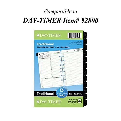2021 Daily Planner Refill by AT-A-GLANCE, 5-1/2" x 8-1/2", 12010 Day-Timer, Size 4, Two Page per Day (481-225-21)