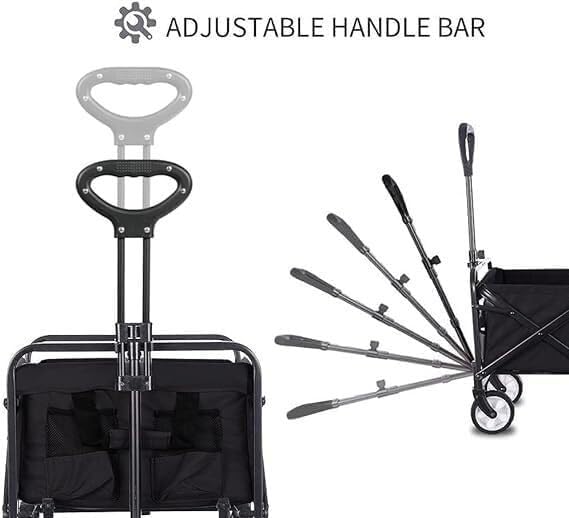MeRcri Collapsible, Wagon Compras Convenient Collapsible Outdoor Utility Wagon - Heavy Duty, Adjustable Handle, Drink Holders - Portable Camping Trolley with Storage Bag