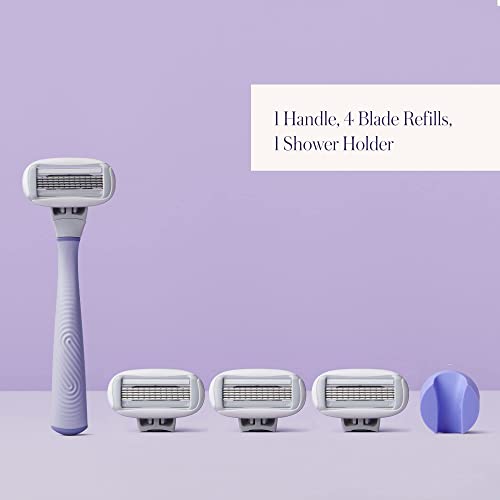 FLAMINGO 5-Blade Razors for Women - 1 Razor Handle + 4 5-Blade Refills + 1 Shower Holder - Lilac