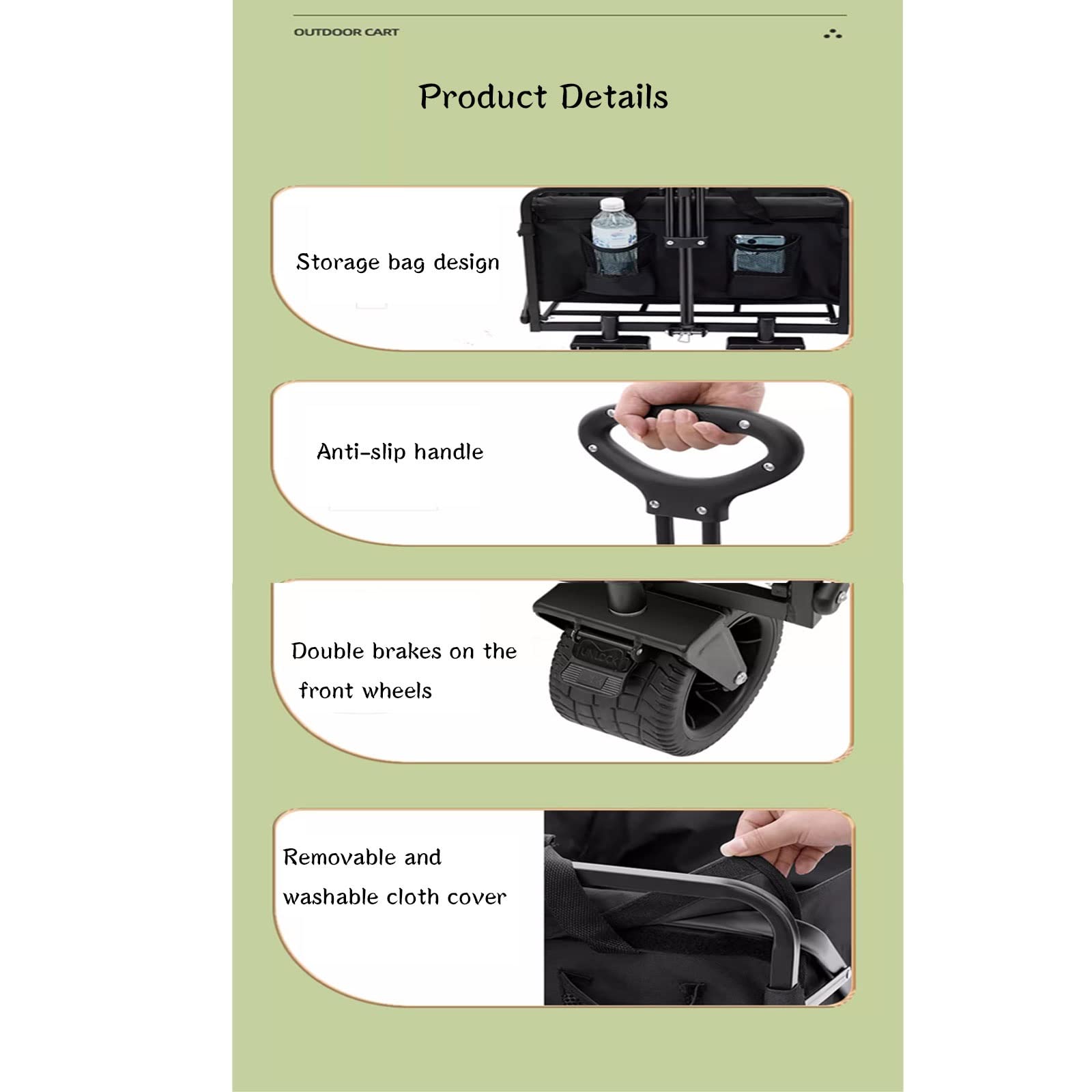 220kg Collapsible Wagon, Heavy Duty Utility Garden Cart, Foldable Wagon Stroller with Wide PU Shock Absorbing Wheels for Outdoor Beach Camp Grocery La
