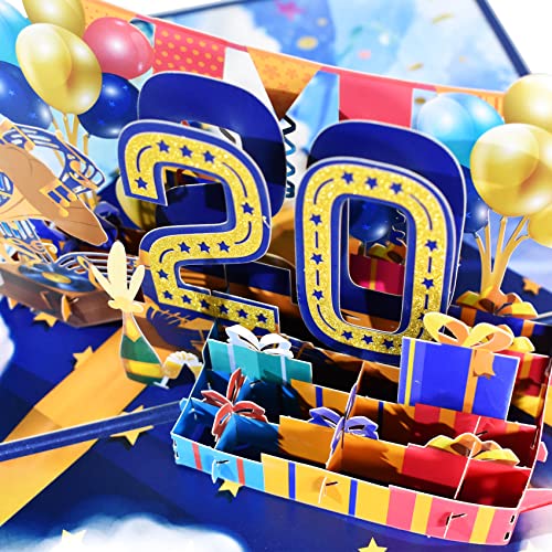 GREETING ART 20th Birthday Pop Up Card, Happy 20th Birthday Card with Note and Envelope,Celebrating 20th Anniversary Greeting Card for Brother, Sister, Son, Daughter