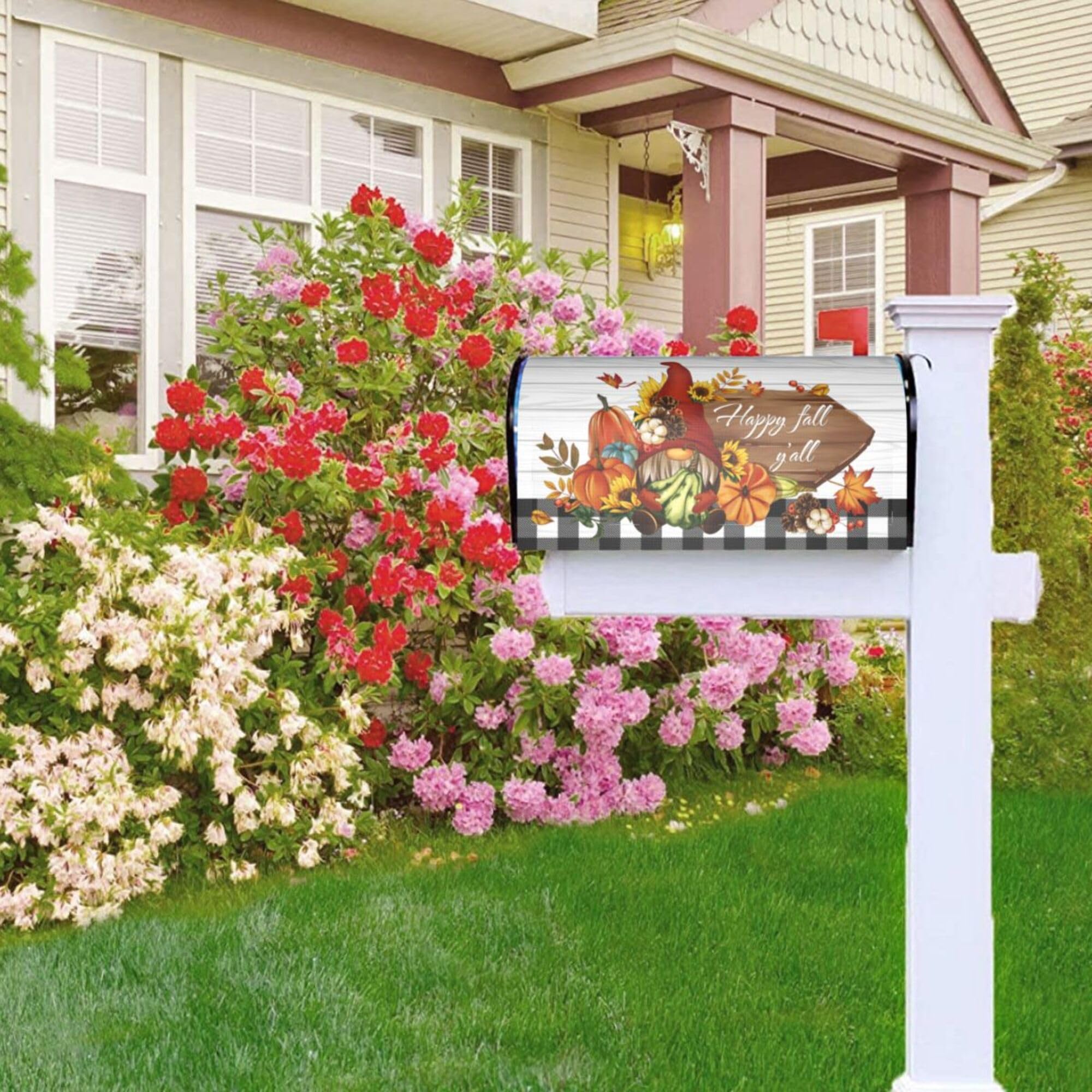 Fall Mailbox Covers Gnome Pumpkin Maple Magnetic Waterproof Post Box Cover Happy Fall Y'all Wraps Post Letter Box Cover Garden Decor Standard Size 18" X 21"in