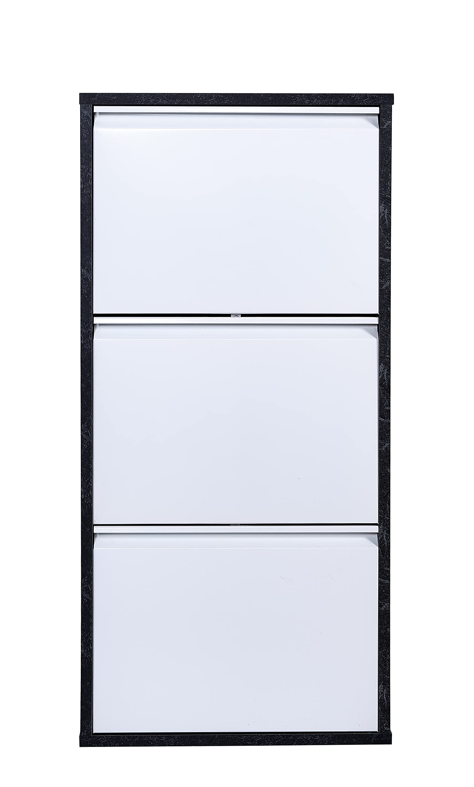 KASER Shoe Storage Cabinet - Wood & Metal 3 Drawer 20" Wall Mountable, Shoe Storage for Entryway, No Assembly - Slim - 2-3 Pair per Tier (White Front - Black Frame)