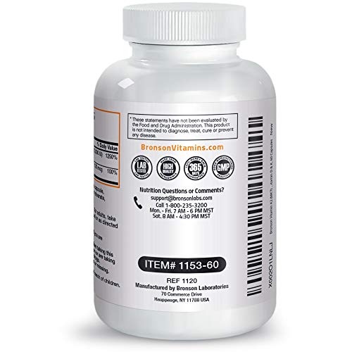 Bronson Vitamin K2 (MK7) with D3 Extra Strength Supplement Bone Health Non-GMO Formula 10,000 IU Vitamin D3 & 120 mcg Vitamin K2 MK-7 Easy to Swallow Vitamin D & K, 60 Capsules