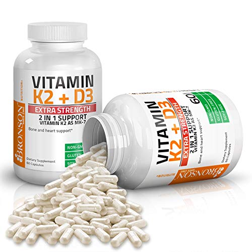 Bronson Vitamin K2 (MK7) with D3 Extra Strength Supplement Bone Health Non-GMO Formula 10,000 IU Vitamin D3 & 120 mcg Vitamin K2 MK-7 Easy to Swallow Vitamin D & K, 60 Capsules