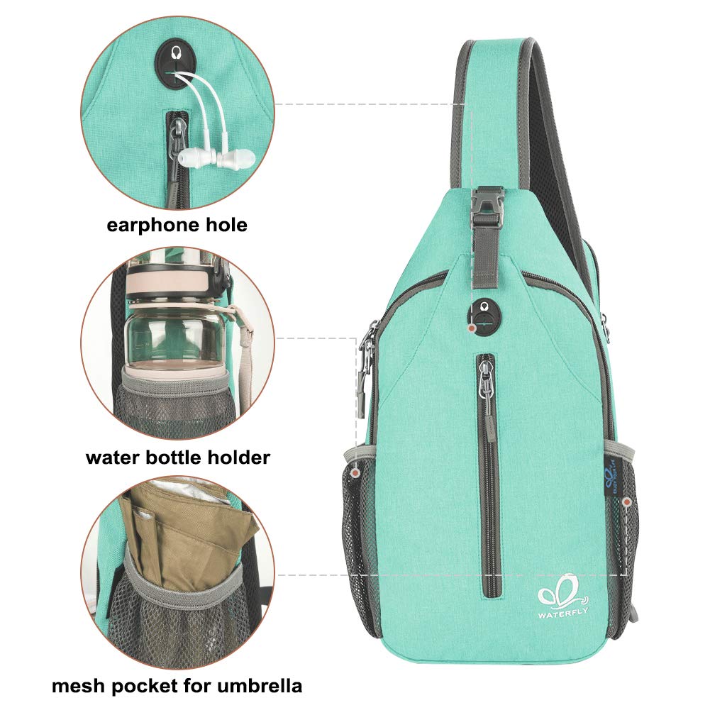 WATERFLY Crossbody Sling Backpack Sling Bag Travel Hiking Chest Bag Daypack