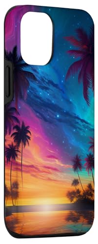 iPhone 15 Palm Trees aurora northem lights Sunset Tropical Tree Leaves Case