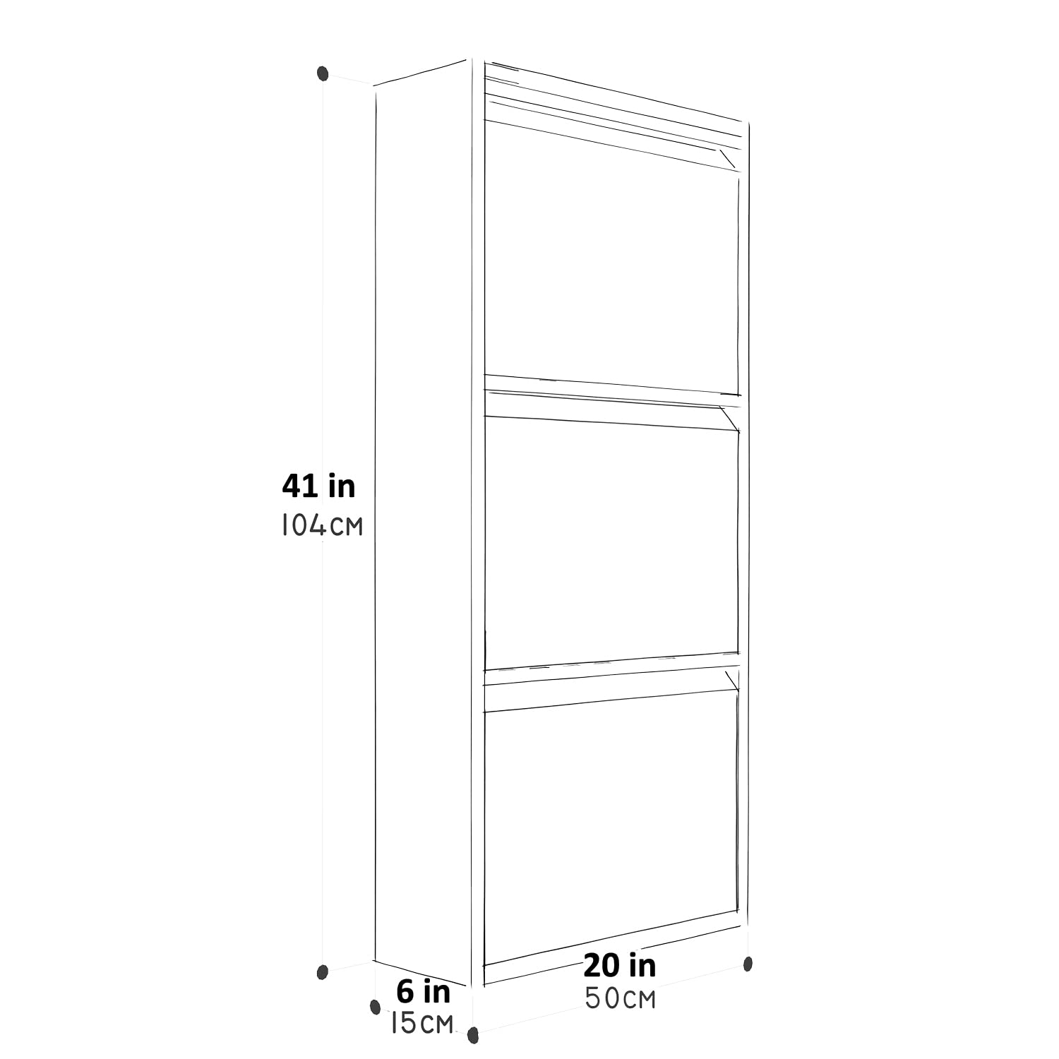 KASER Shoe Storage Cabinet - Wood & Metal 3 Drawer 20" Wall Mountable, Shoe Storage for Entryway, No Assembly - Slim - 2-3 Pair per Tier (White Front - Black Frame)