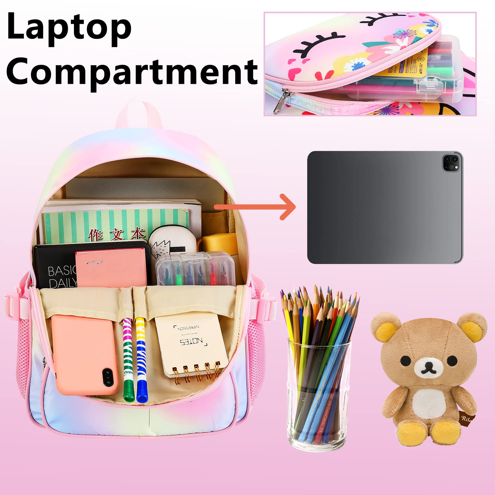 Backpack for Kids Girls Preschool Kindergarten Bookbag Set with Lunch Box Toddler School Bag