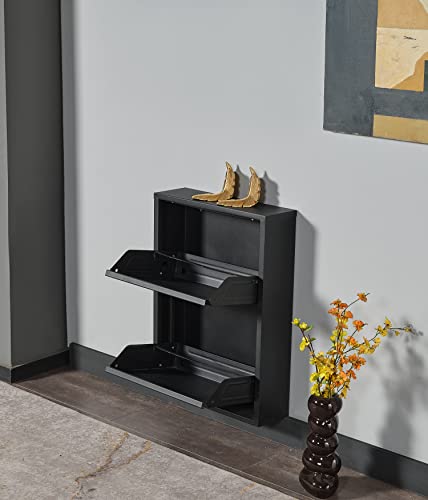 Alveon Flip Drawer Shoe Cabinet, Storage Organizer, Freestanding Shoe Rack, Wall Mounted No-Assembly (Black, 2 Drawer)