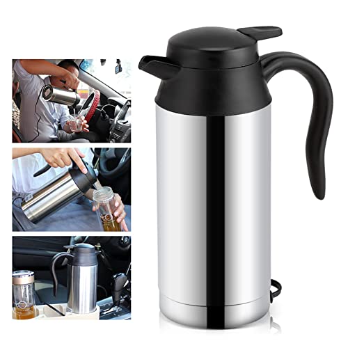 Car Kettle Electric Kettle Camping 12V 750ml Coffee Maker Water Boiler Portable Travel Car Truck Kettle Hot Water Heater Bottle for Tea Coffee Making Cigarette Lighter Heating Cup, 120W